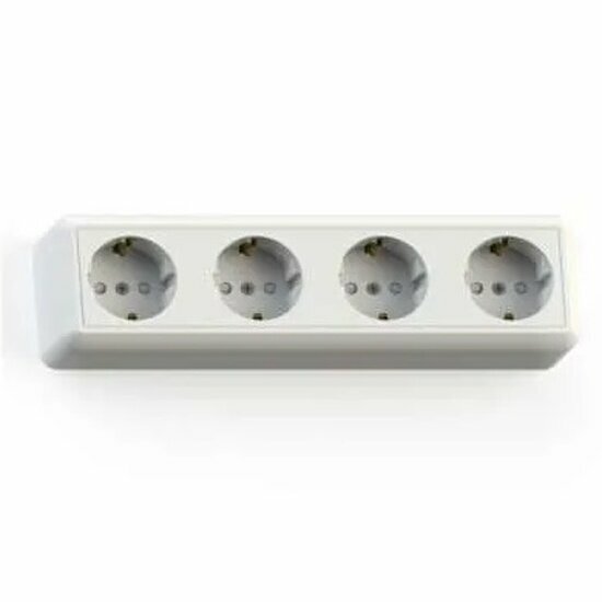 Розетка Кунцево-электро 4-м ОП Оптима 16А РА16-403 с заземл. защ. шторки с монтаж. пластиной белый, 8023