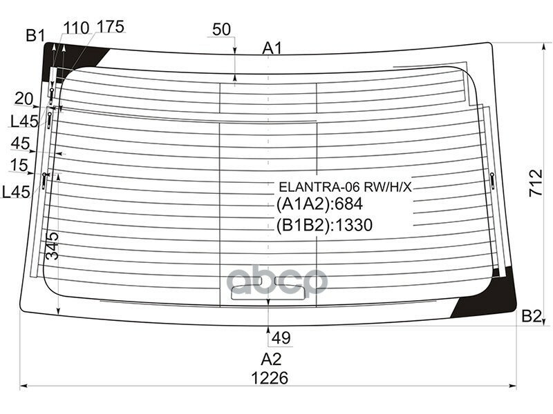 Стекло заднее (Цвет зеленый/ Обогрев/ Антенна) Hyundai Elantra 06-12 / Avante 06-11 XYG арт. ELANTRA-06 RW/H/X