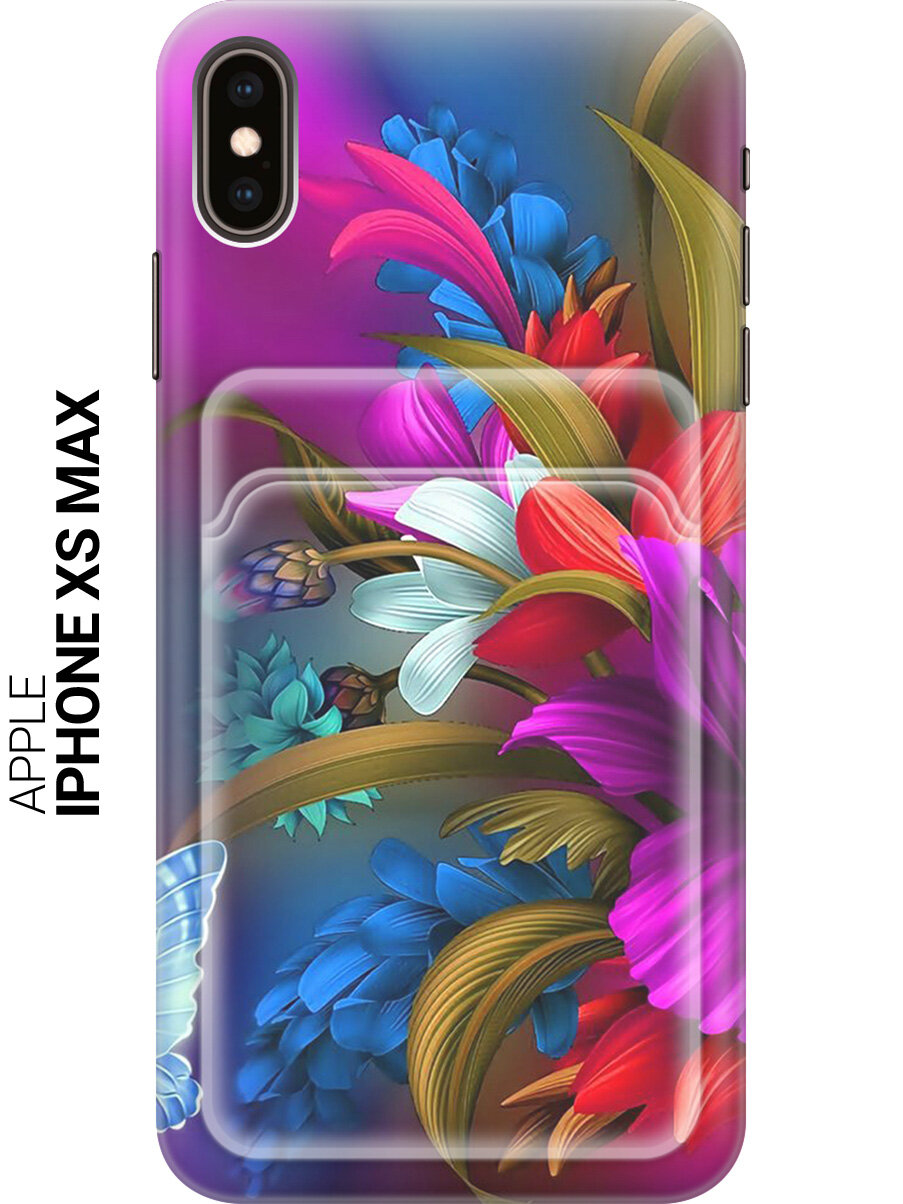 Силиконовый чехол на Apple iPhone XS Max / Эпл Айфон Икс Эс Макс с рисунком "Фантастические цветы" с карманом