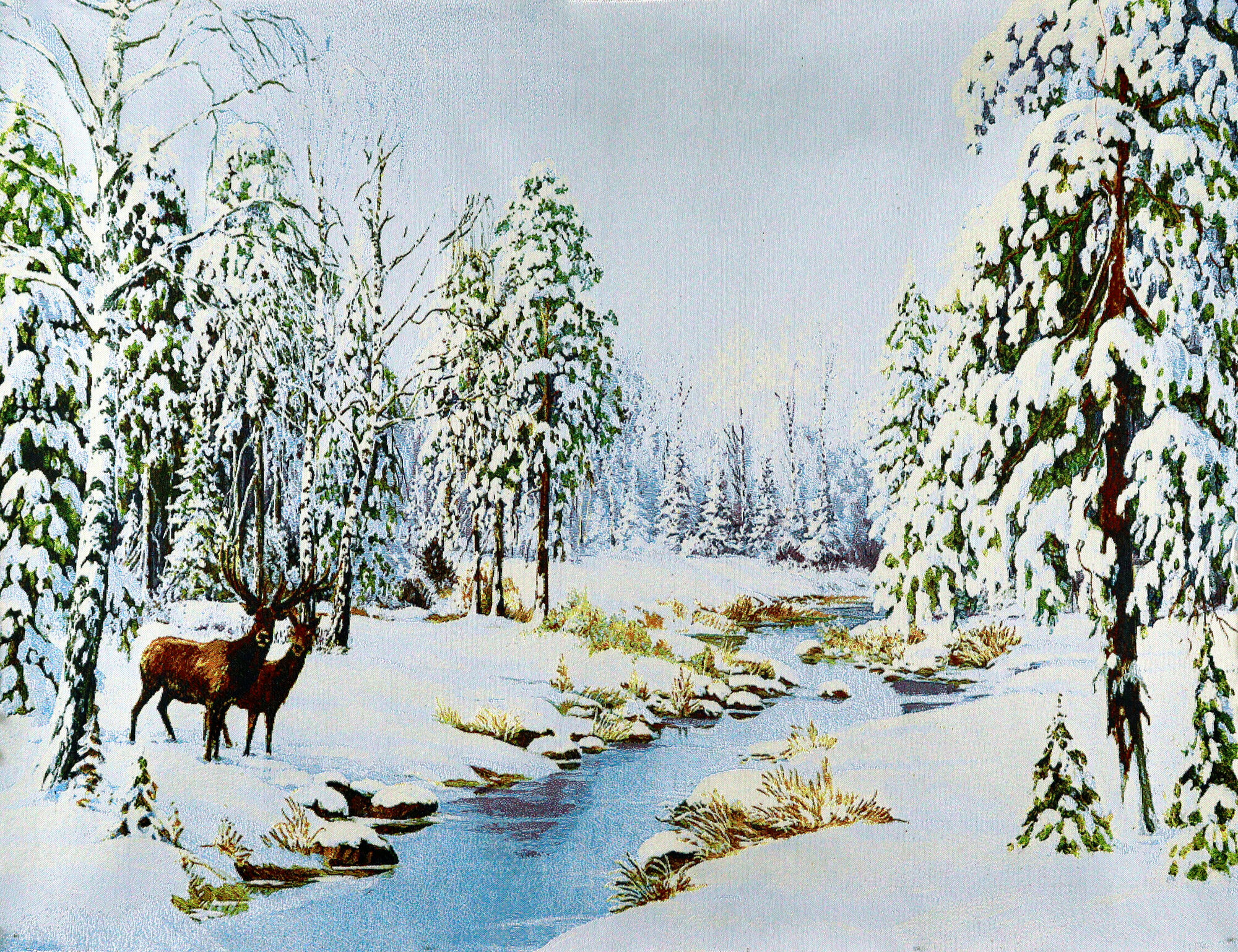 Гобеленовое полотно панно Олени зимой 60х80 Декарт