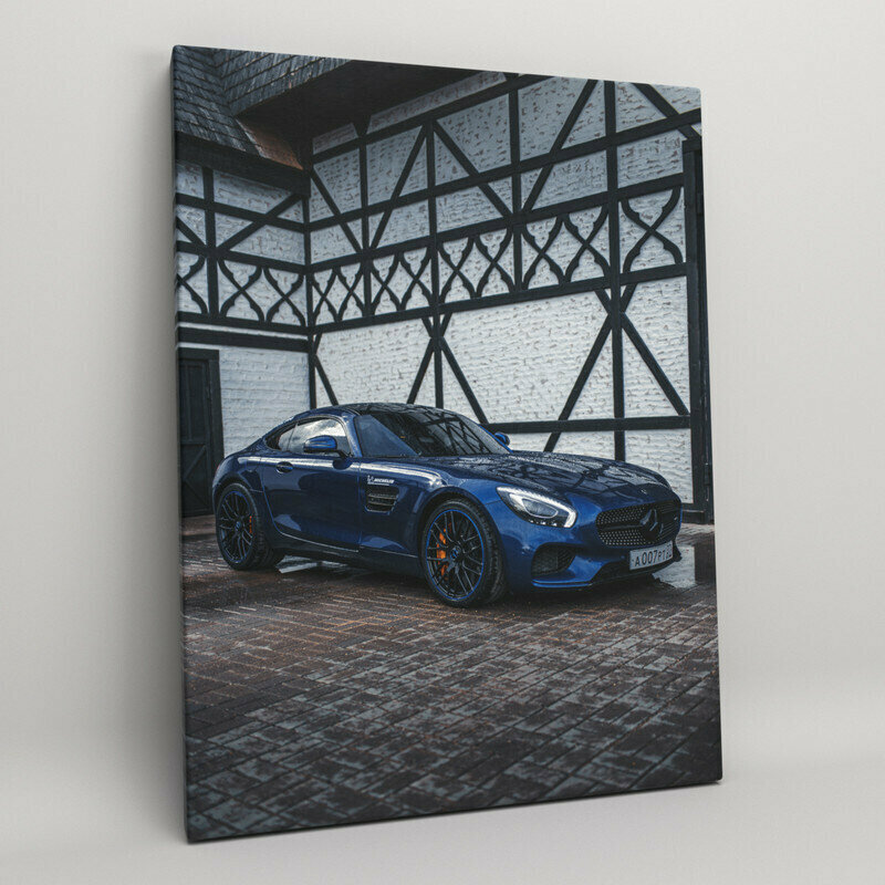 Картина на холсте (интерьерный постер) "Автомобиль Mercedes-AMG GT Blue", с деревянным подрамником, размер 30x40 см