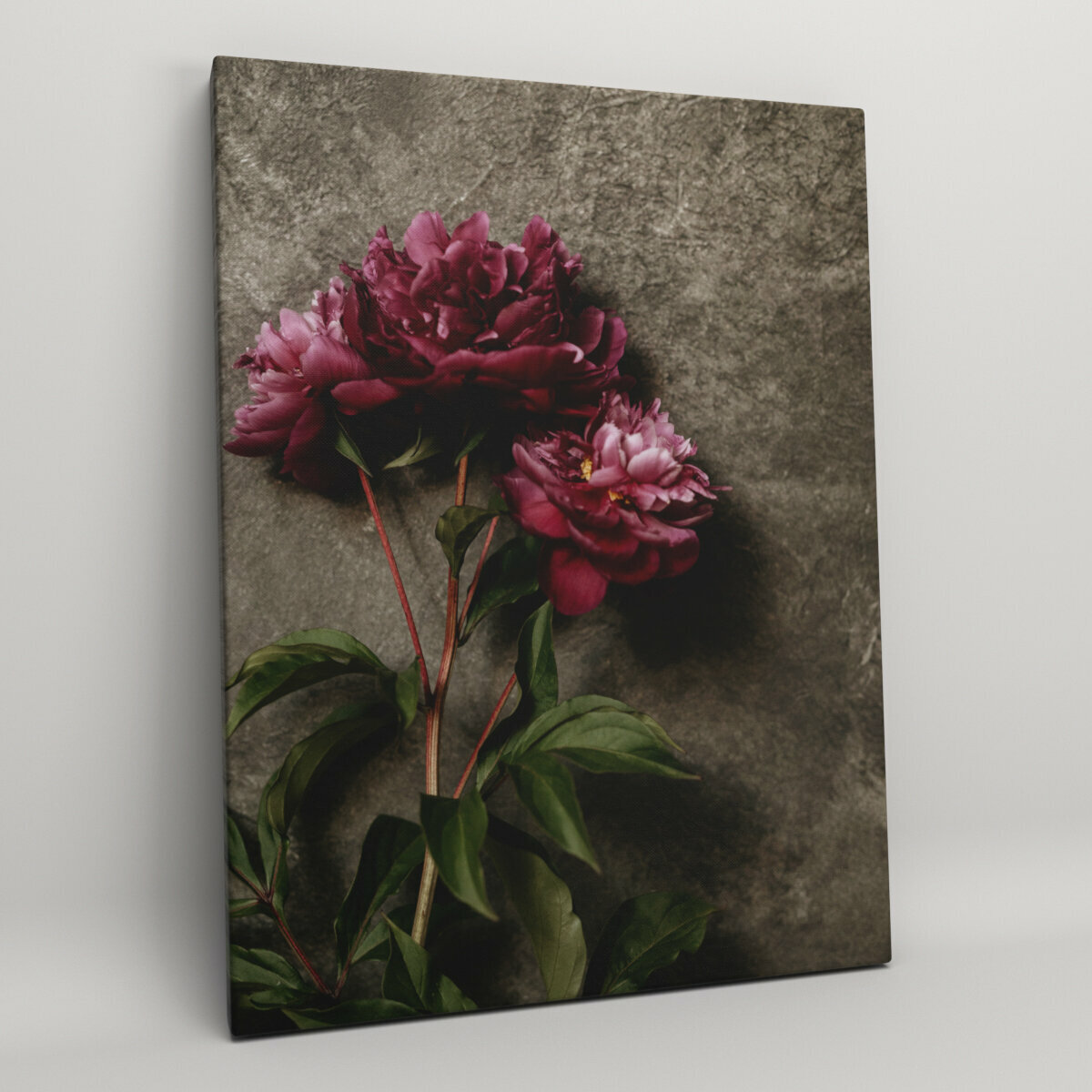 Картина на холсте (интерьерный постер) "Фиолетовые пионы" растения, с деревянным подрамником, размер 30x40 см