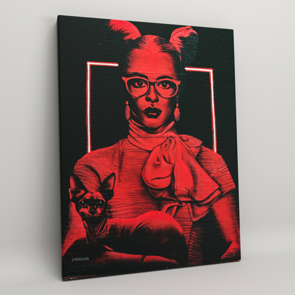 Картина на холсте (интерьерный постер) "Граффити девушка с кошкой", с деревянным подрамником, размер 45x60 см