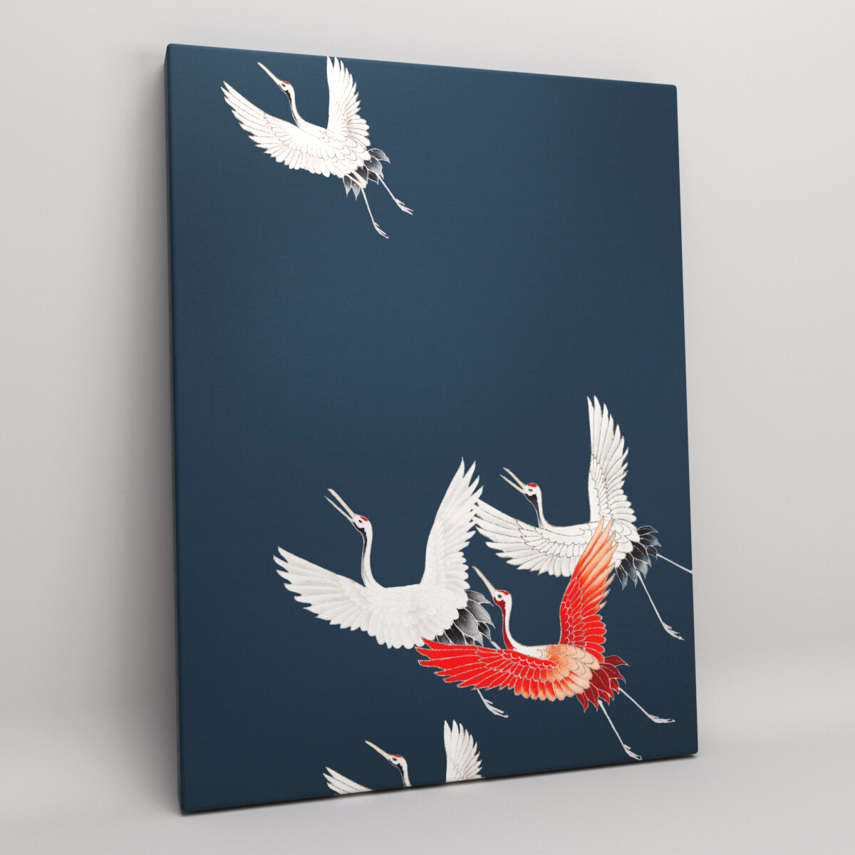 Картина на холсте (интерьерный постер) "Журавли" в японском стиле, с деревянным подрамником, размер 45x60 см