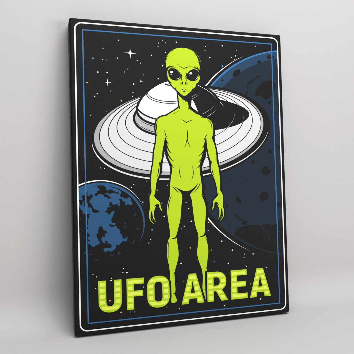 Картина на холсте (интерьерный постер) "Зона НЛО №3" космос - пришельцы, с деревянным подрамником, размер 30x40 см