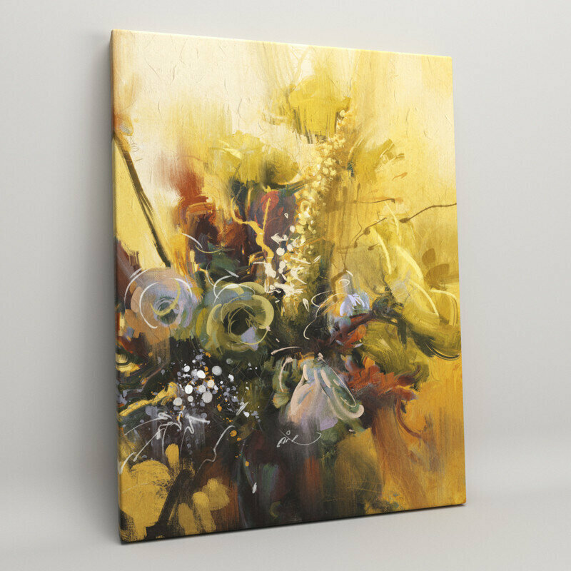 Картина на холсте (интерьерный постер) "Красивый букет на золотом фоне - арт", с деревянным подрамником, размер 22x30 см