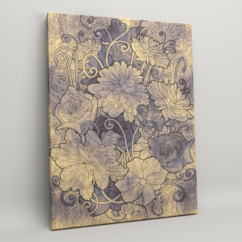 Картина на холсте (интерьерный постер) "Цветы монохромные", с деревянным подрамником, размер 22x30 см