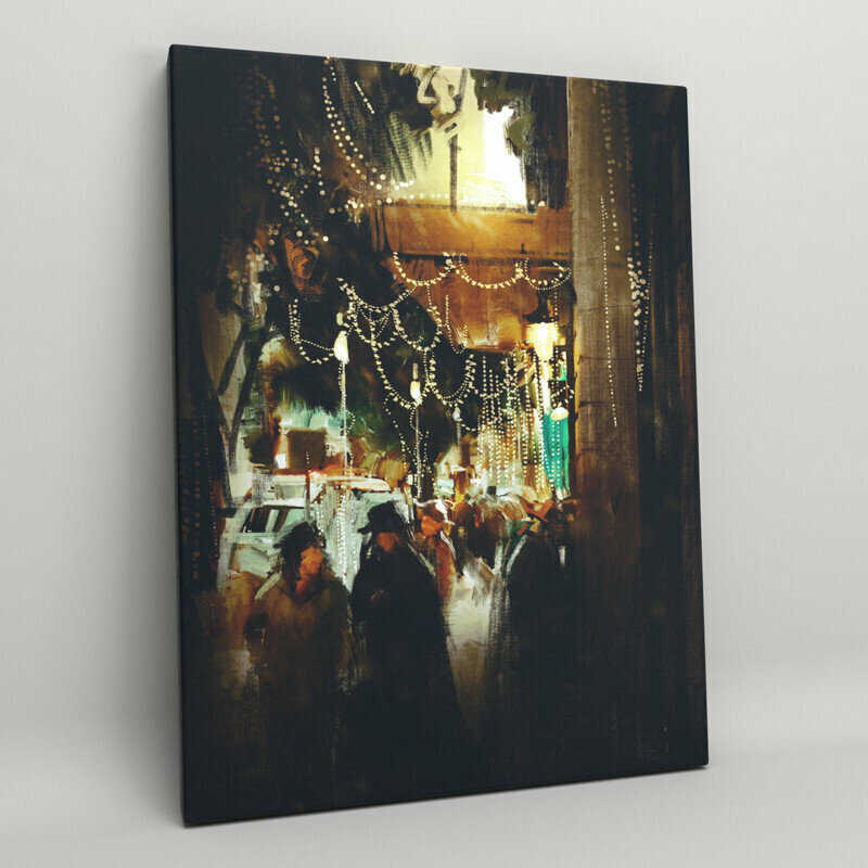 Картина на холсте (интерьерный постер) "Люди гуляющие по старому Арбату", с деревянным подрамником, размер 22x30 см