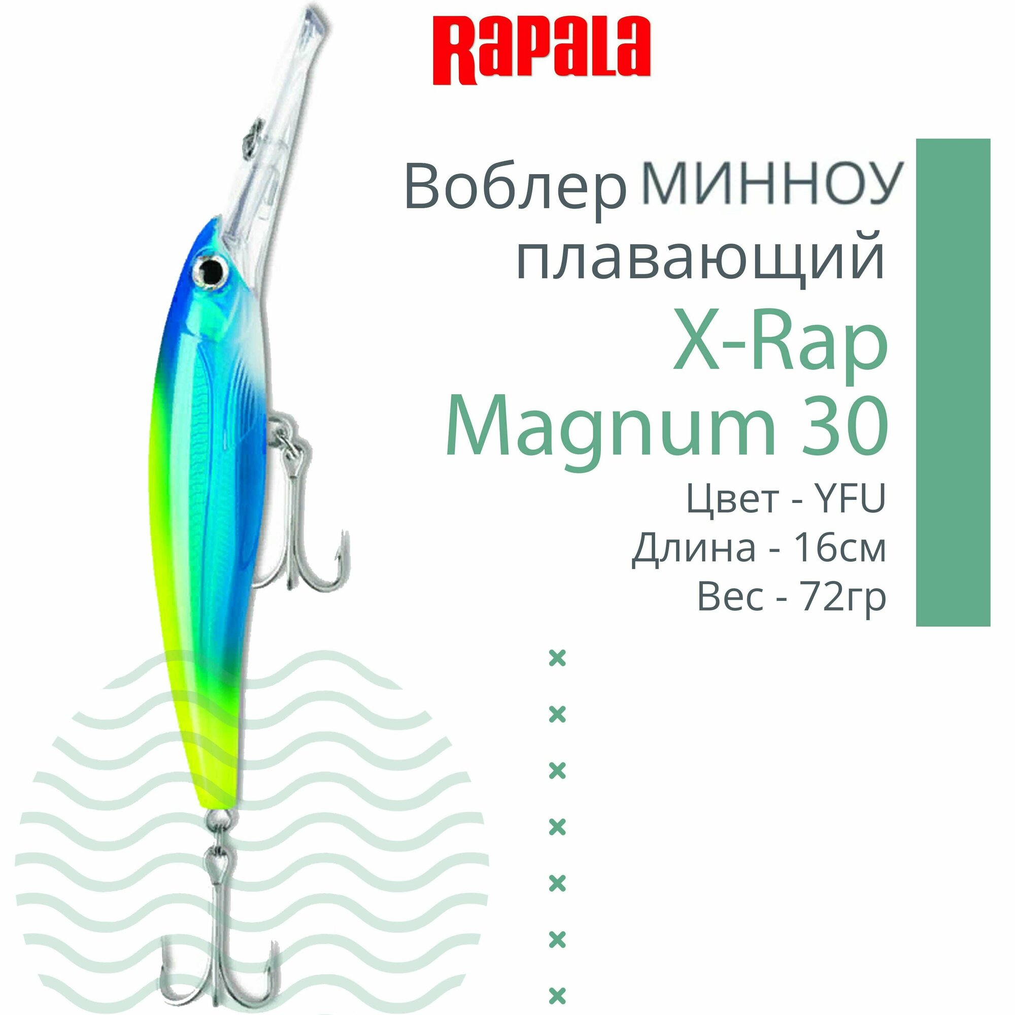 Воблер для рыбалки RAPALA X-Rap Magnum 30, 16см, 72гр, цвет YFU, плавающий