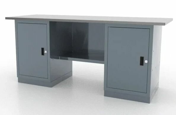 Верстак металлический, 2 тумбы с дверцей, оцинкованный стол, серый, 01.200L-9007