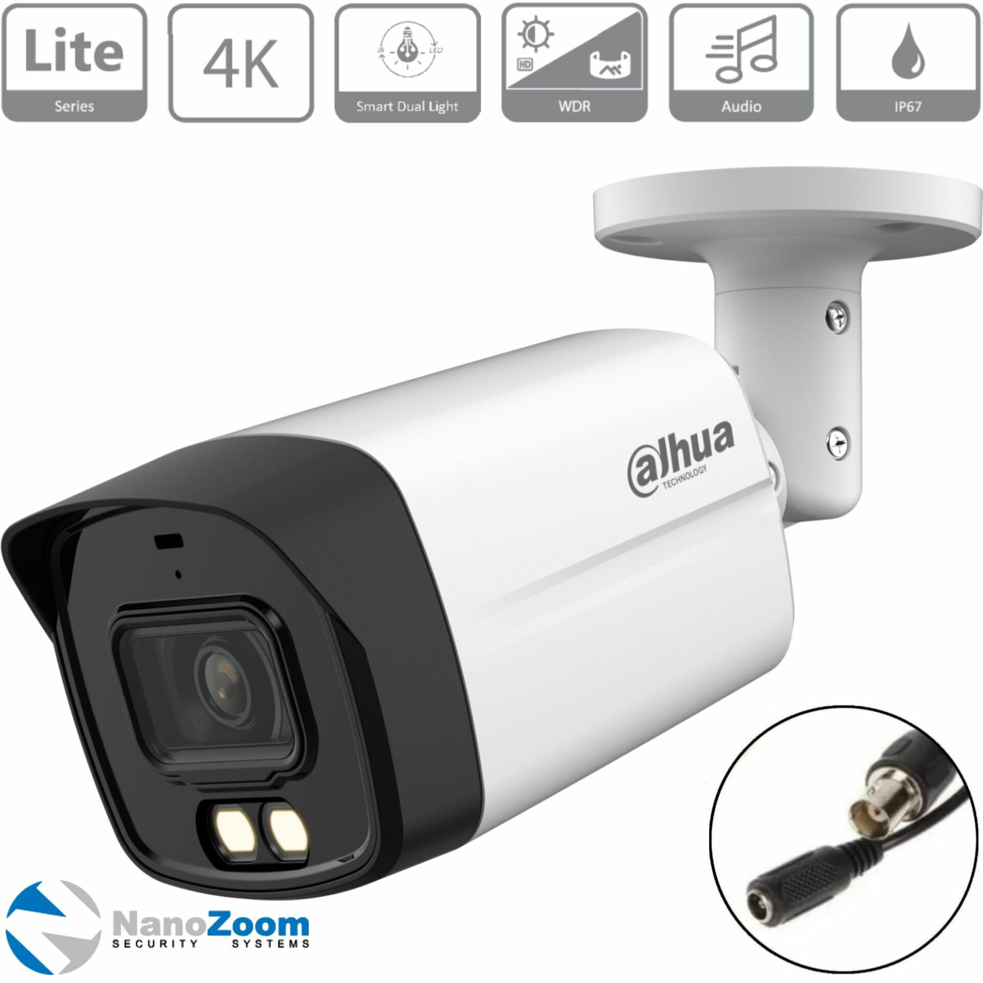 Dahua DH-HAC-HFW1801TLMP-IL-A-0280B-S3 8Мп 2,8 мм камера видеонаблюдения HDCVI уличная, аналоговая цилиндрическая видеокамера для улицы с ИК-подсветкой, 3840x2160, 4K CMOS