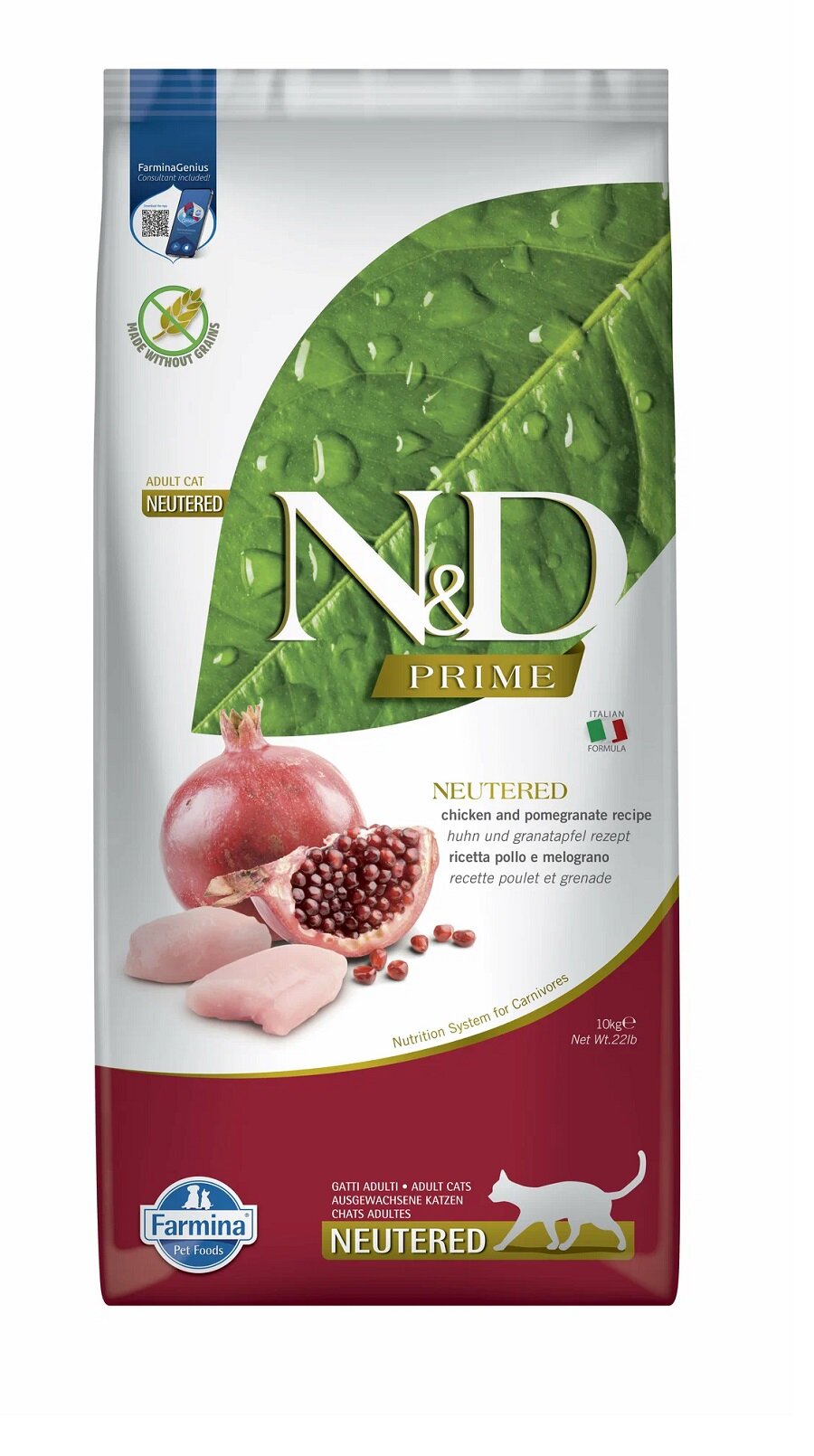 Farmina Корм сухой N&D Prime Cat Chicken & Pomegranate Neutered курица с гранатом для взрослых кошек 10 кг