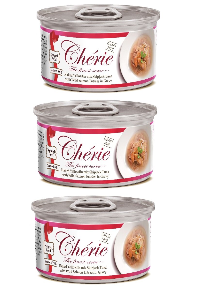 Консервы для кошек Pettric Cherie тунец С лососем В подливе Flaked Yellowfin mix Skipjack Tuna with Wild Salmon Entrees in Gravy 80 гр * 12 шт
