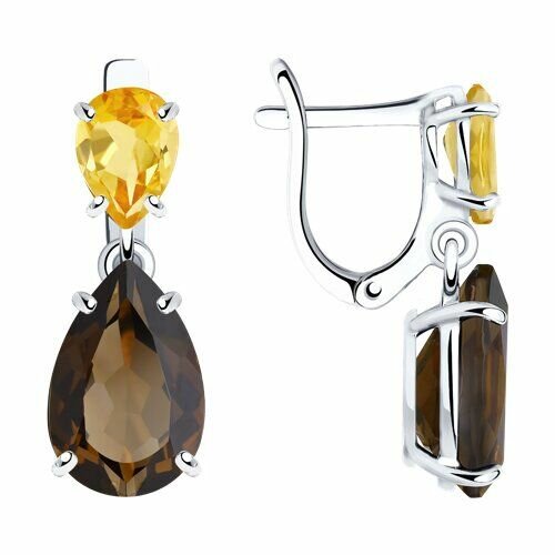 Серьги с подвесками, серебро, 925 проба, родирование, раухтопаз