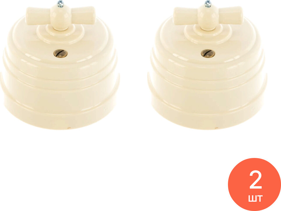 Выключатель Мезонинъ Усадьба 10А пластиковый поворотный на 4 положения слоновая кость 70х60мм двухклавишный, GE30401-02 / переключатель (комплект из 2 шт)