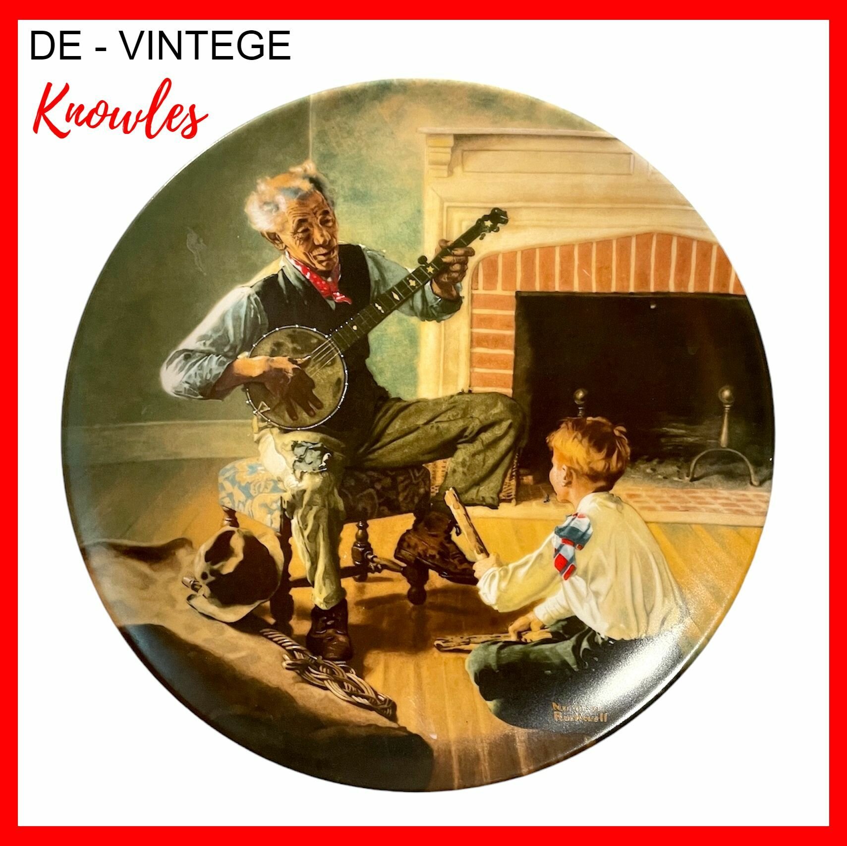 Декоративная тарелка Knowles "Игра на банджо", винтаж, фарфор, США