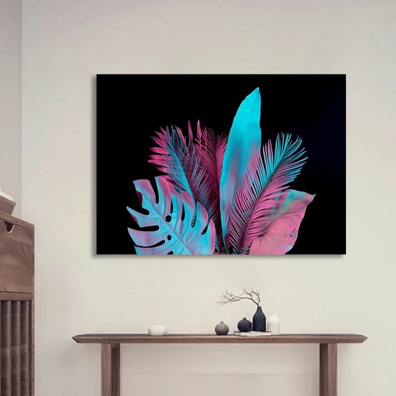 Картина "Тропические листья", поп-арт, 30x40 см, на деревянном подрамнике