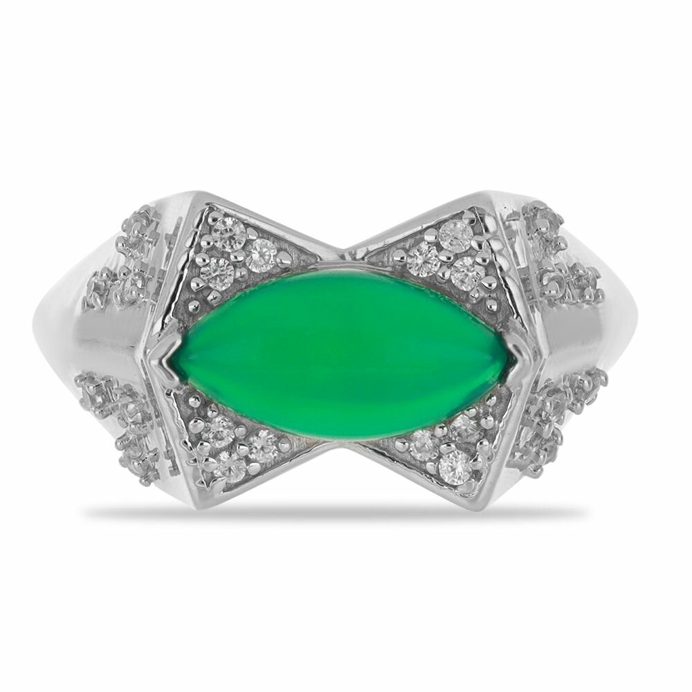 Кольцо, серебро, 925 проба, родирование, циркон, агат