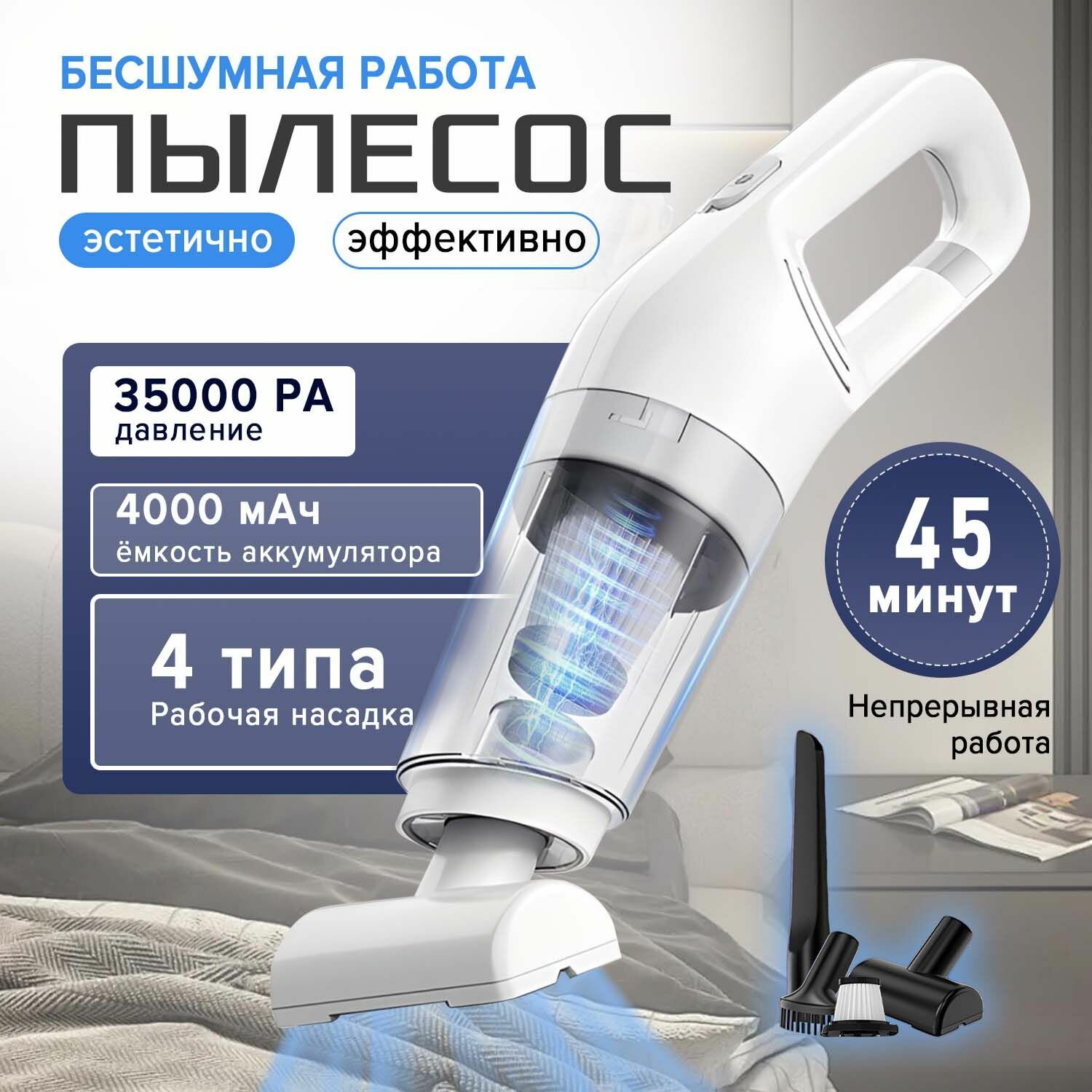 Пылесос для автомобиля беспроводной мощный автомобильный ручной пылесос для машины и дома