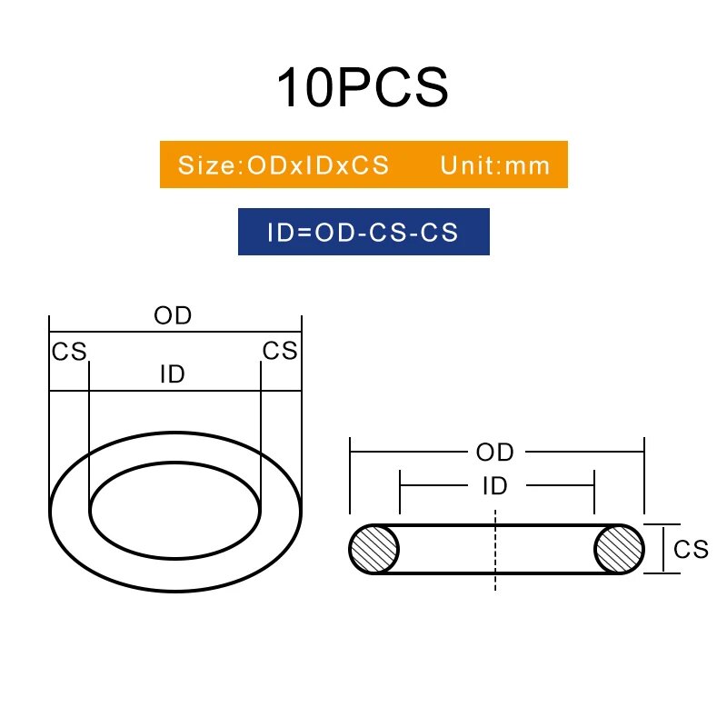 Набор из 10 шт. силиконовых уплотнительных колец YONGXU CS1mm OD4/4.5/5/5.5/6/6.5/7/7.5/8/8.5/9/9.5/10/10.511/11.5/12/13*1 мм OD11xID9xCS1mm