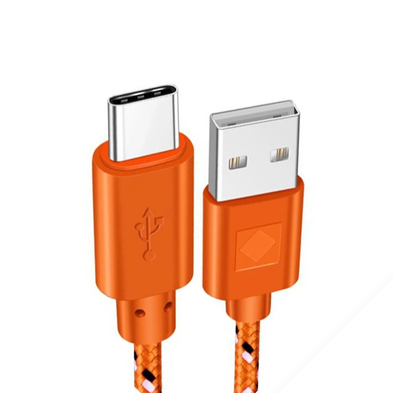 Кабель USB типа C, нейлоновая оплетка, 1 м, 2 м, 3 м, кабель USB C для быстрой зарядки и синхронизации данных для Samsung S9 S10 Xiaomi mi8 Huawei P30 Type-c 3 м, Оранжевый