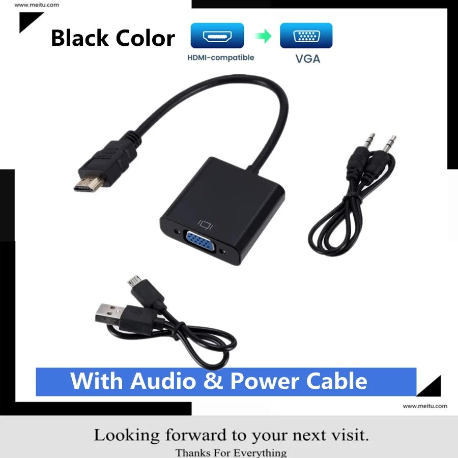 HDMI-VGA конвертер MnnWuu черный 1080P Black With 2 Cables