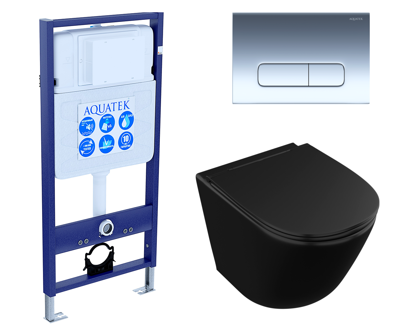 Комплект 3 в 1 инсталляция Акватек Standart 50 + Унитаз подвесной Owl 1975 Vind Cirkel-H Matt Black OWLT190305 черный с кнопкой хром INS-0000012 + OWLT190305 + KDI-0000016