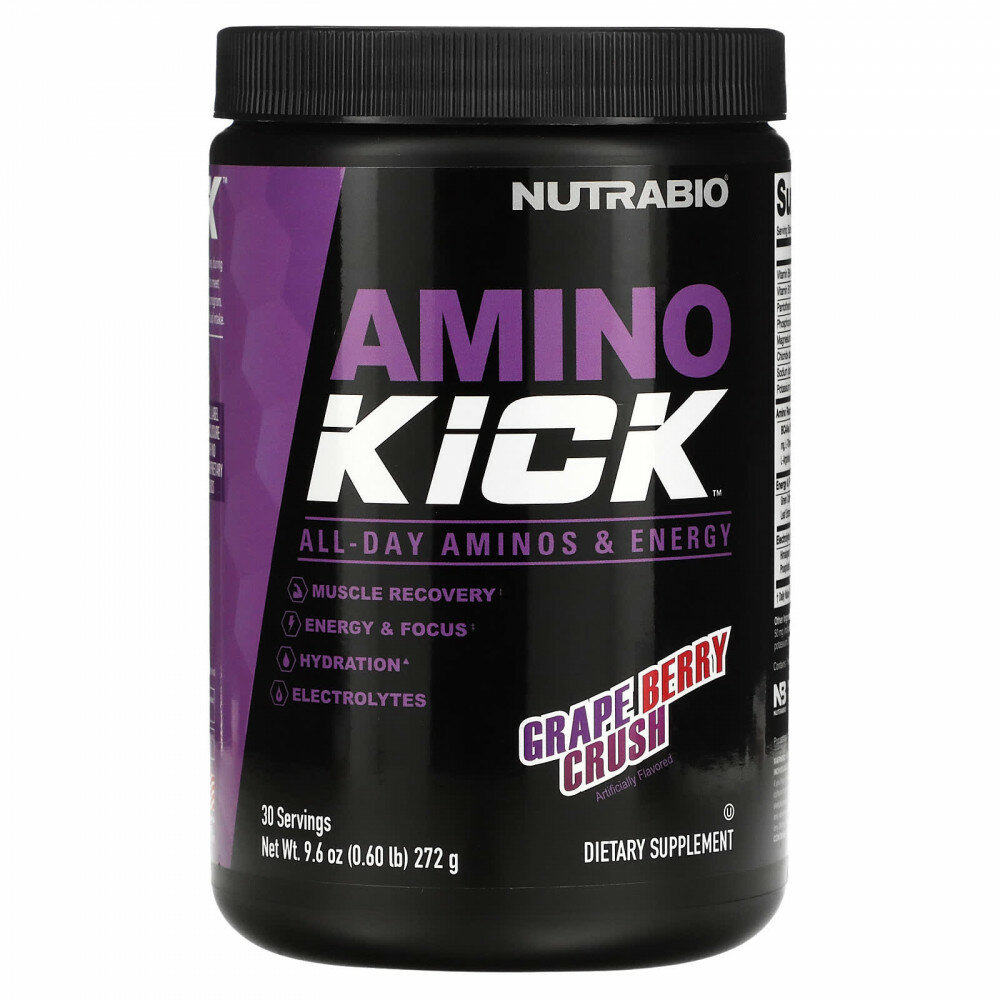 NutraBio, Amino Kick ™, сок из виноградных ягод, 272 г (9,6 унции)