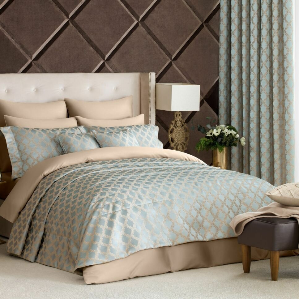 Покрывало Togas "Борха", жаккард, аквамарин и старинное золото, 260x260 см