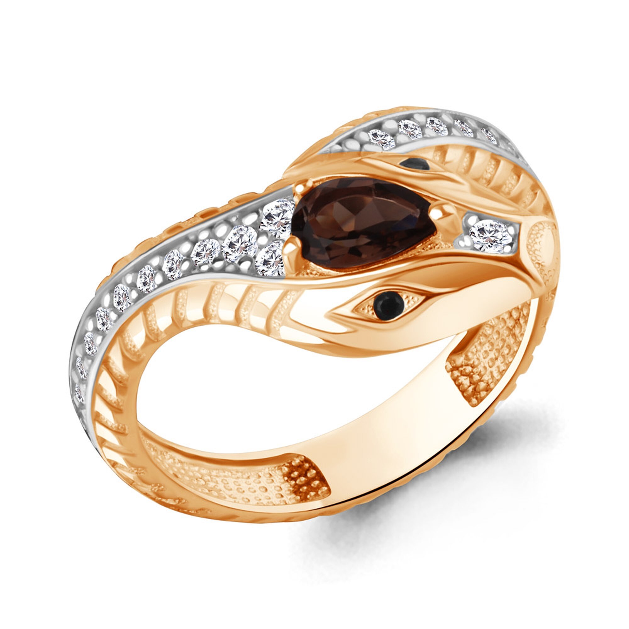 Кольцо, серебро, 925 проба, золочение, кристалл, кварц, фианит