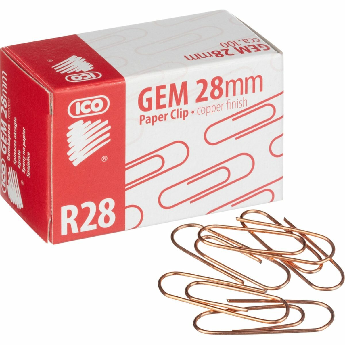 Скрепки ICO R28 (28мм, металлические, медное покрытие, овальные) 100шт, 100 уп.