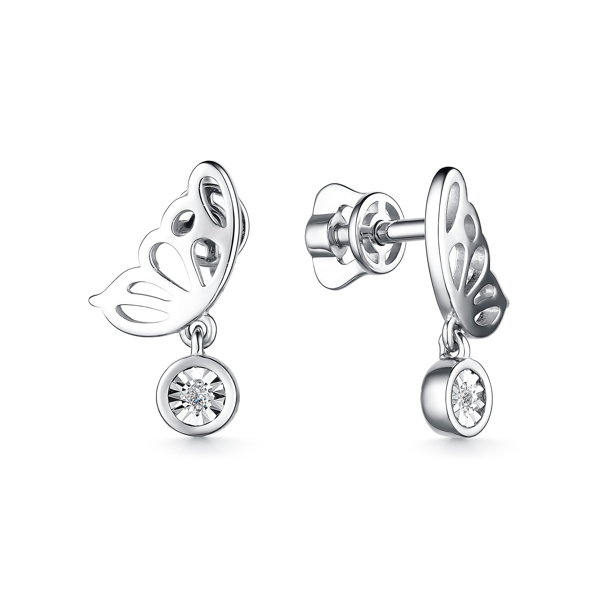 Серьги с подвесками, серебро, 925 проба, родирование, бриллиант