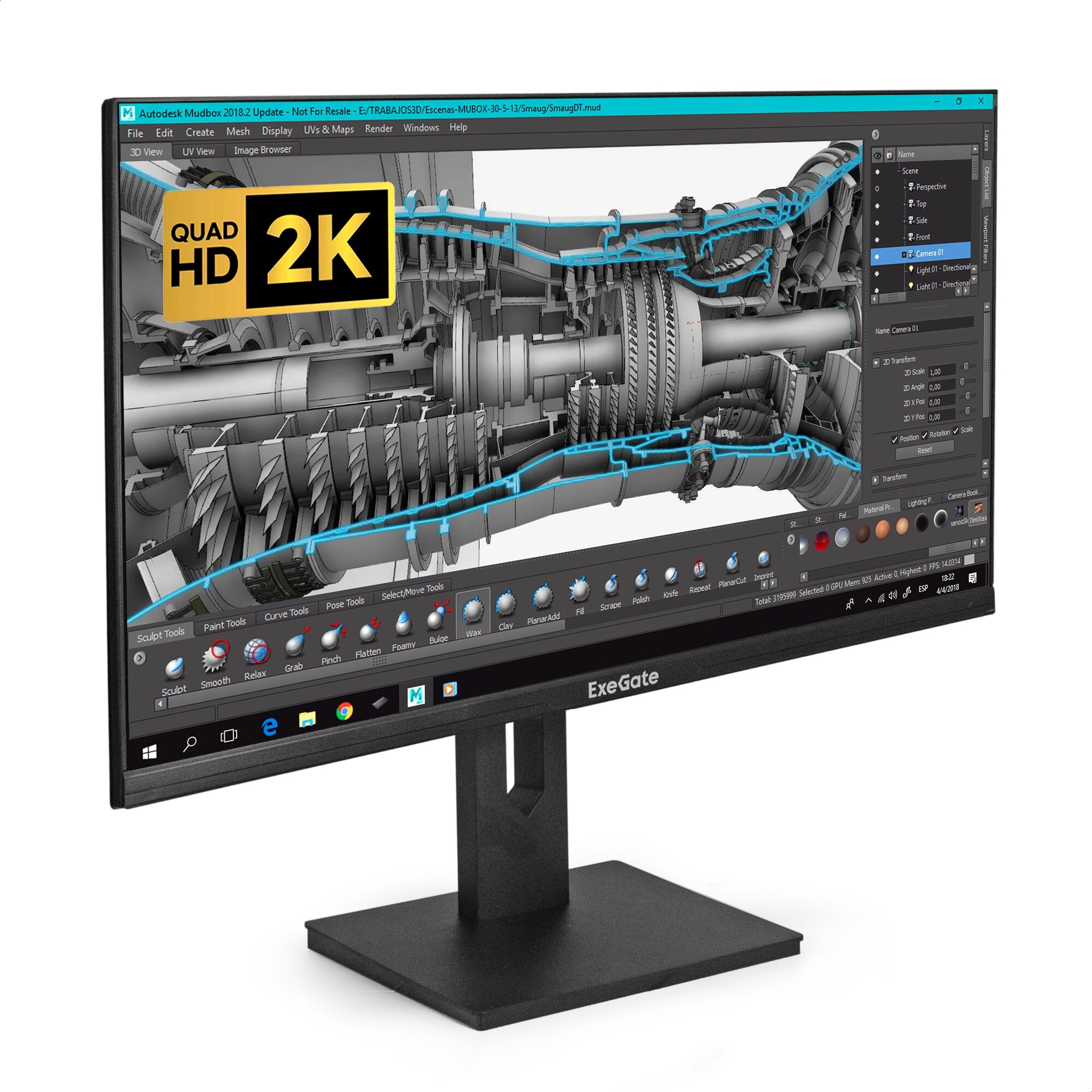 Монитор 27" ExeGate SmartView ES2707TA, 2560x1440, 75 Гц, IPS LED, 1 мс, Grade A+, черный