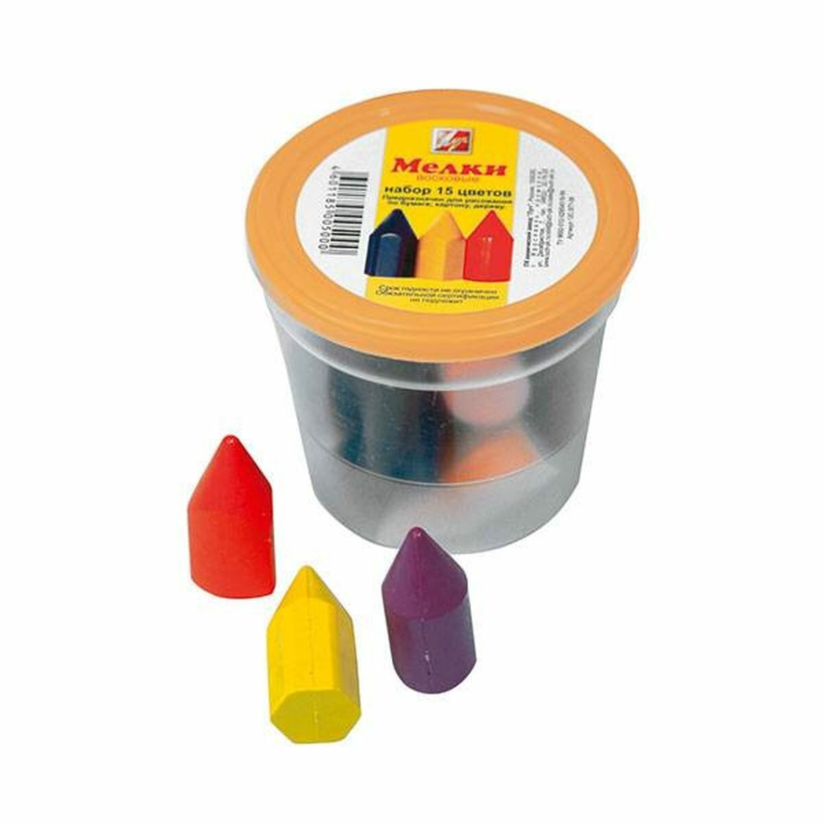 Мелки восковые 15 цветов Луч "Кроха" (D=10.5мм, 3/6гр) пластиковый стакан (12С 877-08), 18 уп.