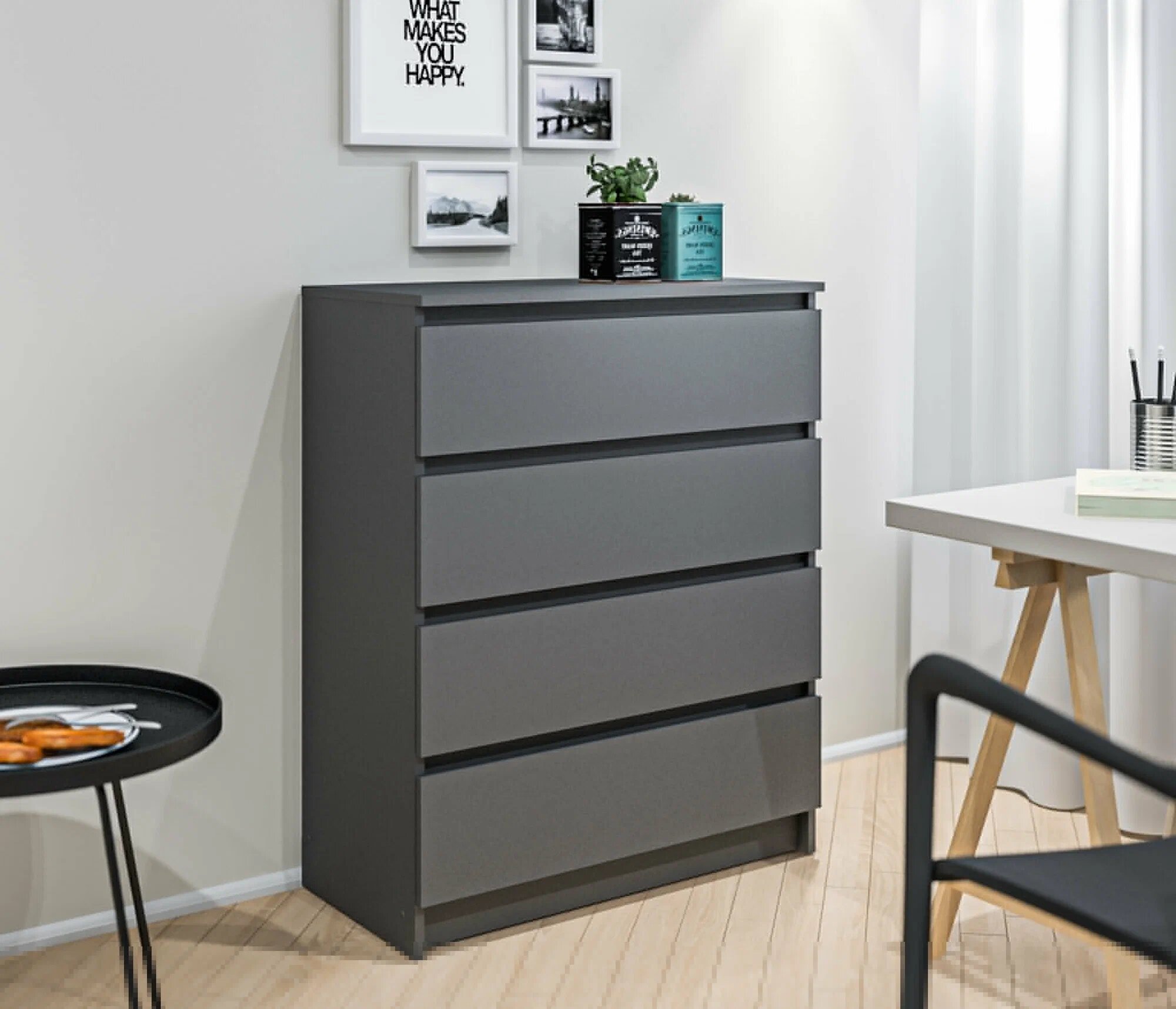 Комод для спальни графит без ручек Мори ширина 800 мм