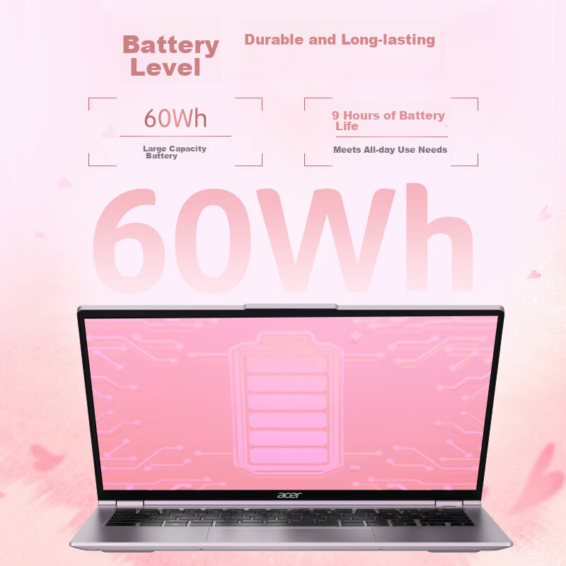 Ноутбук Acer Aspire Go Princess, 14 дюймов, (13th Gen Standard Voltage I5, 16GB RAM, 1TB, 2.8K 120Hz) Pink, N23J3