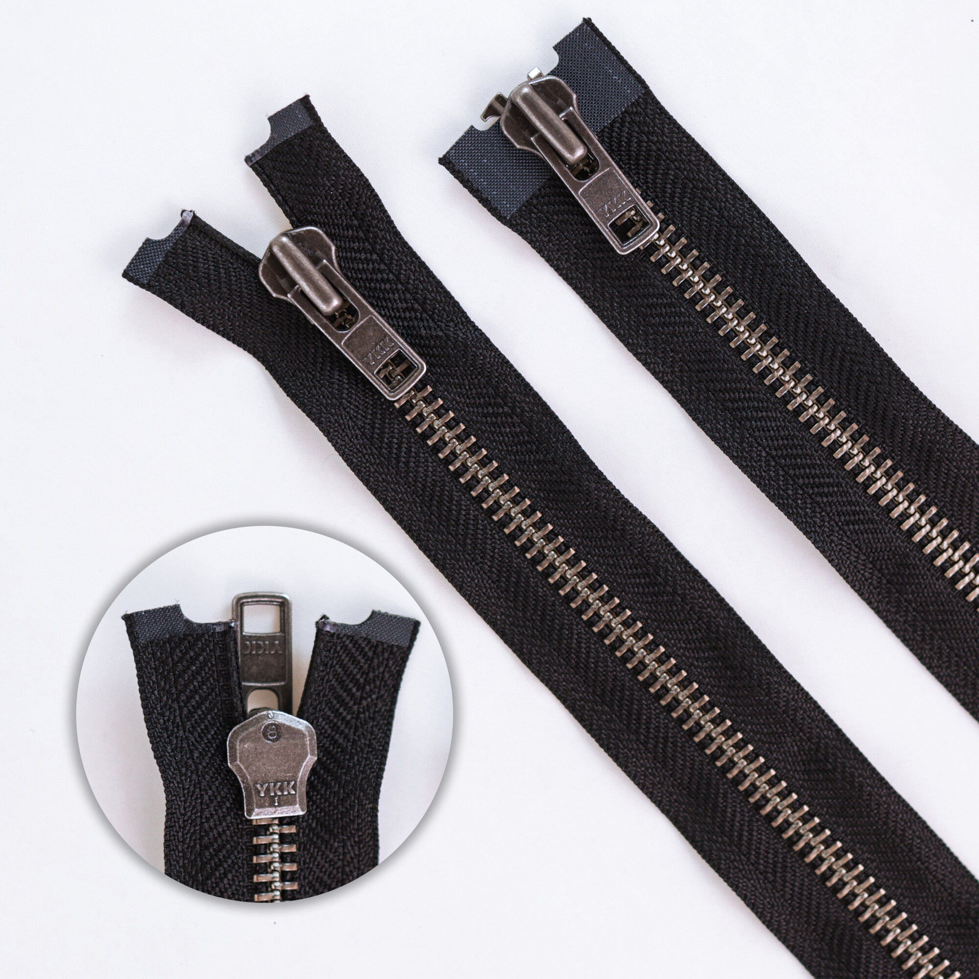 Молния YKK металлическая Т8, тёмный никель, 90 см, 1шт/упак, чёрный