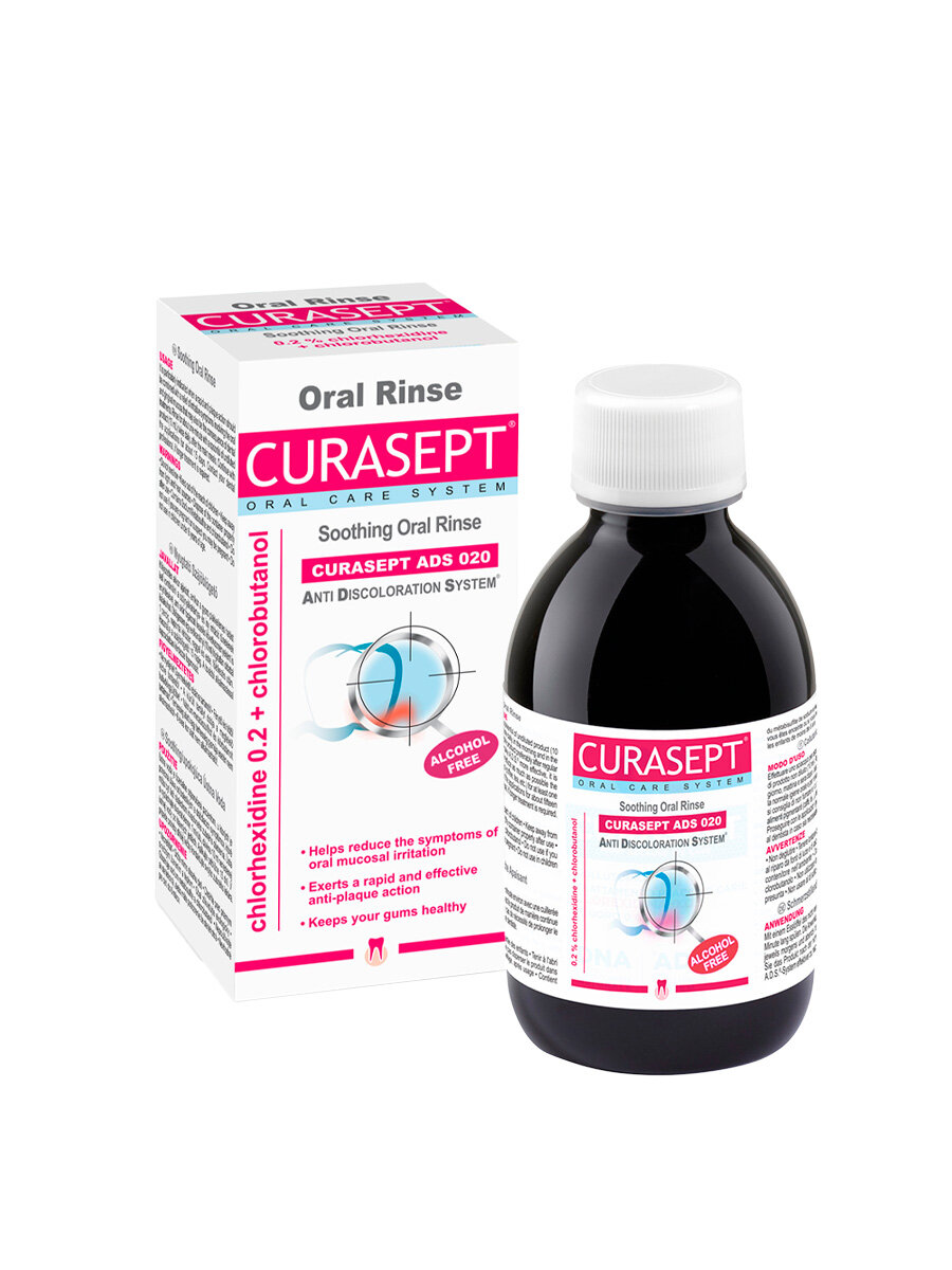 Ополаскиватель обезболивающий Curasept Oral Rinse ADS 220, хлорбутанол, хлоргексидин 0,20% , 200 мл