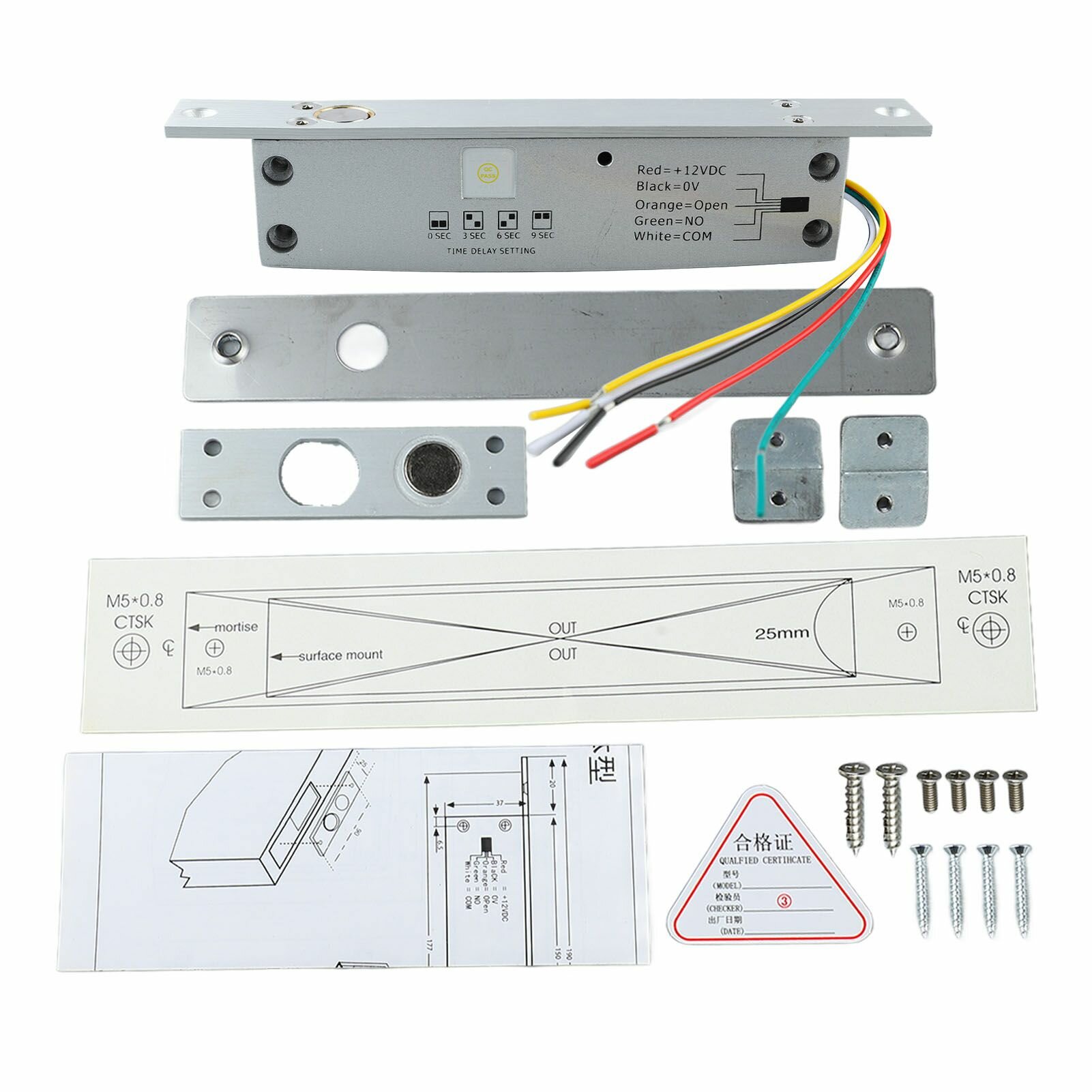 Электрический замок с задержкой 12 В, стальной язычок, анти-выдергивание, для двери