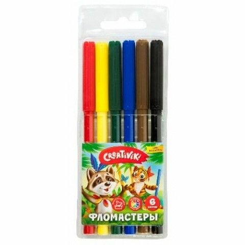 Фломастеры Creativiki 6 цветов, вентилируемый колпачок, блистер (ФЛВ06КР)