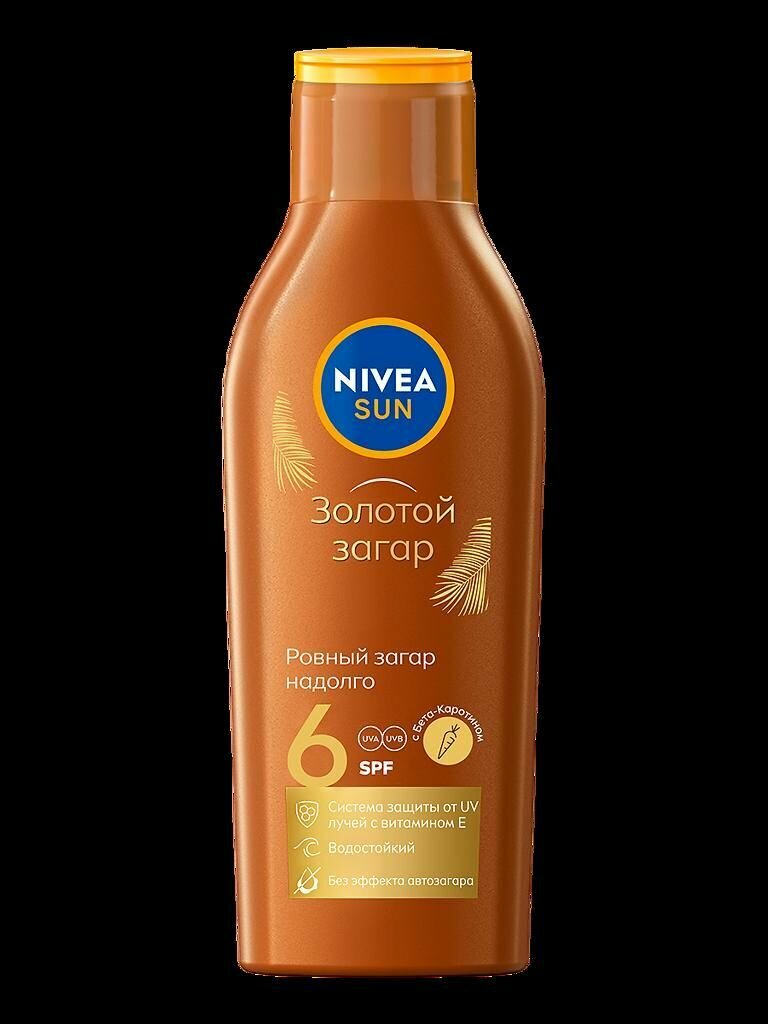 Солнцезащитный лосьон Nivea "Золотой загар", для тела, SPF 6, 200 мл