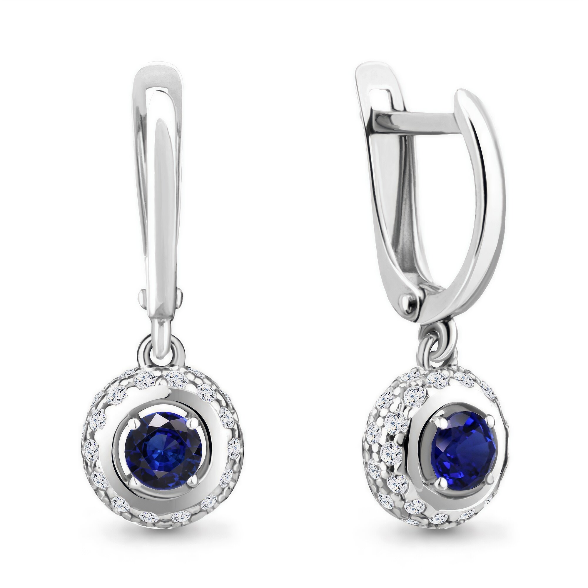 Серьги, серебро, 925 проба, родирование, сапфир синтетический, фианит