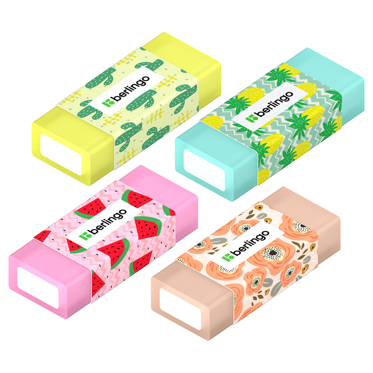 Комплект 72 шт, Ластик Berlingo "Funline. Fruits and Flowers", цвета ассорти, 50*20*11мм