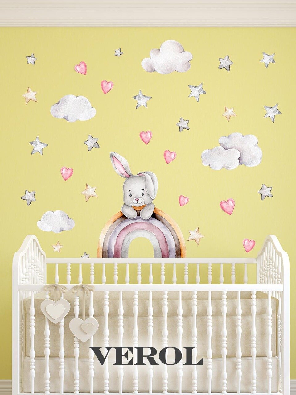 Наклейки интерьерные «Зайка на радуге» Verol, наклейки для декора детской комнаты