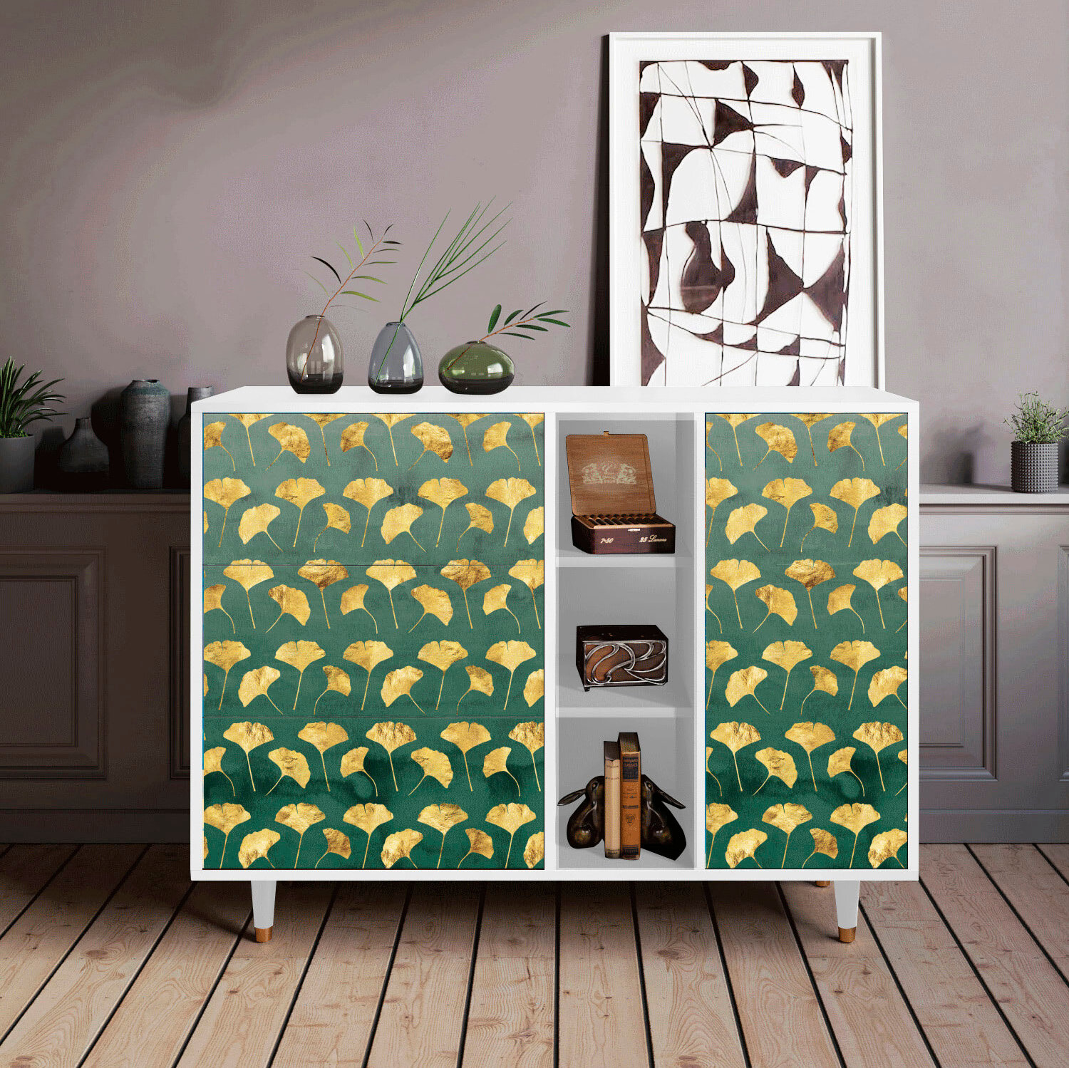 Комод - STORYZ - BS2 Gingko leaves, Разер - 125 x 97 x 48 см , Цвет корпуса - Белый