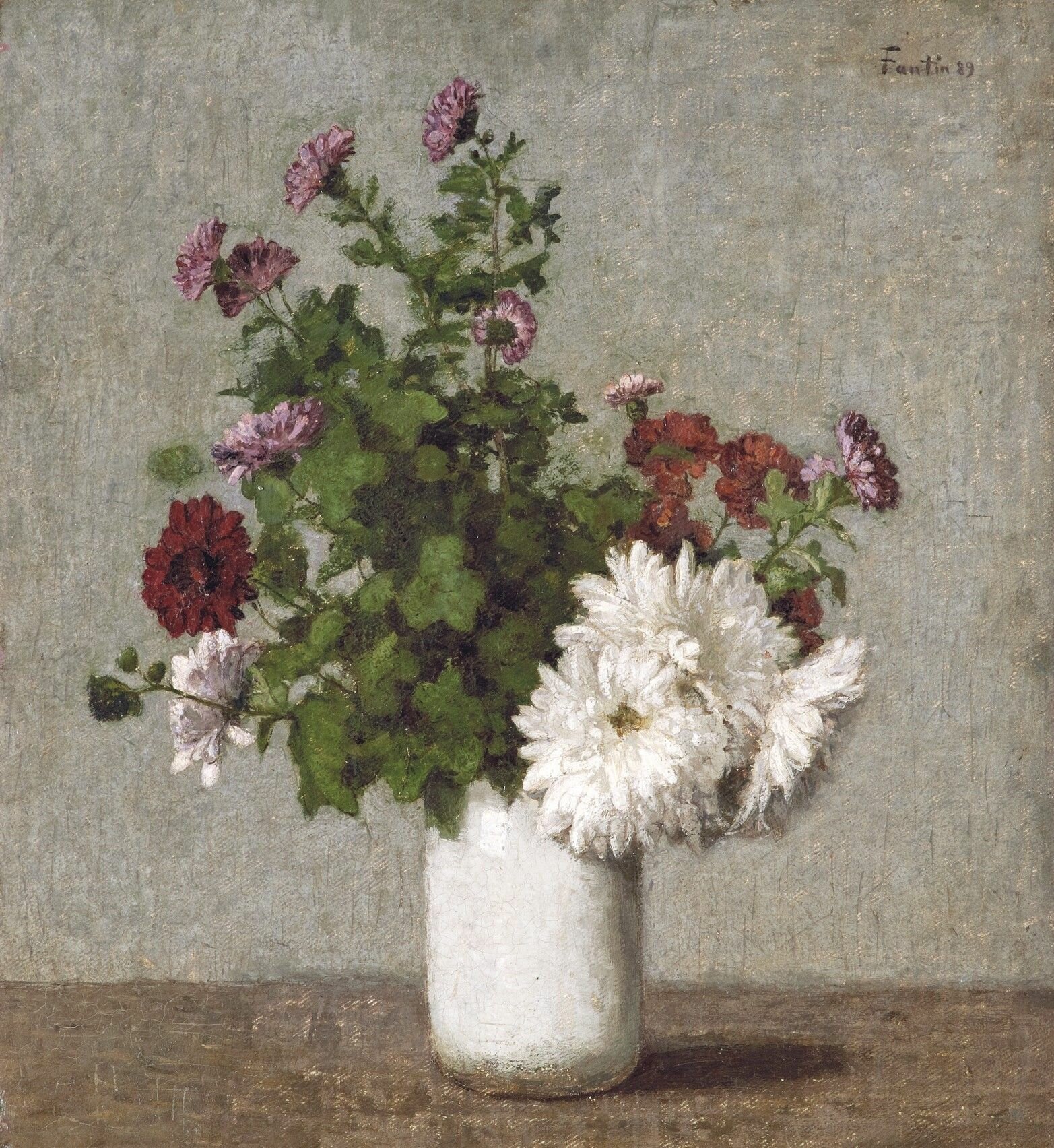 Картина Анри Фантен-Латура Осенние хризантемы в белой вазе 55х60 см