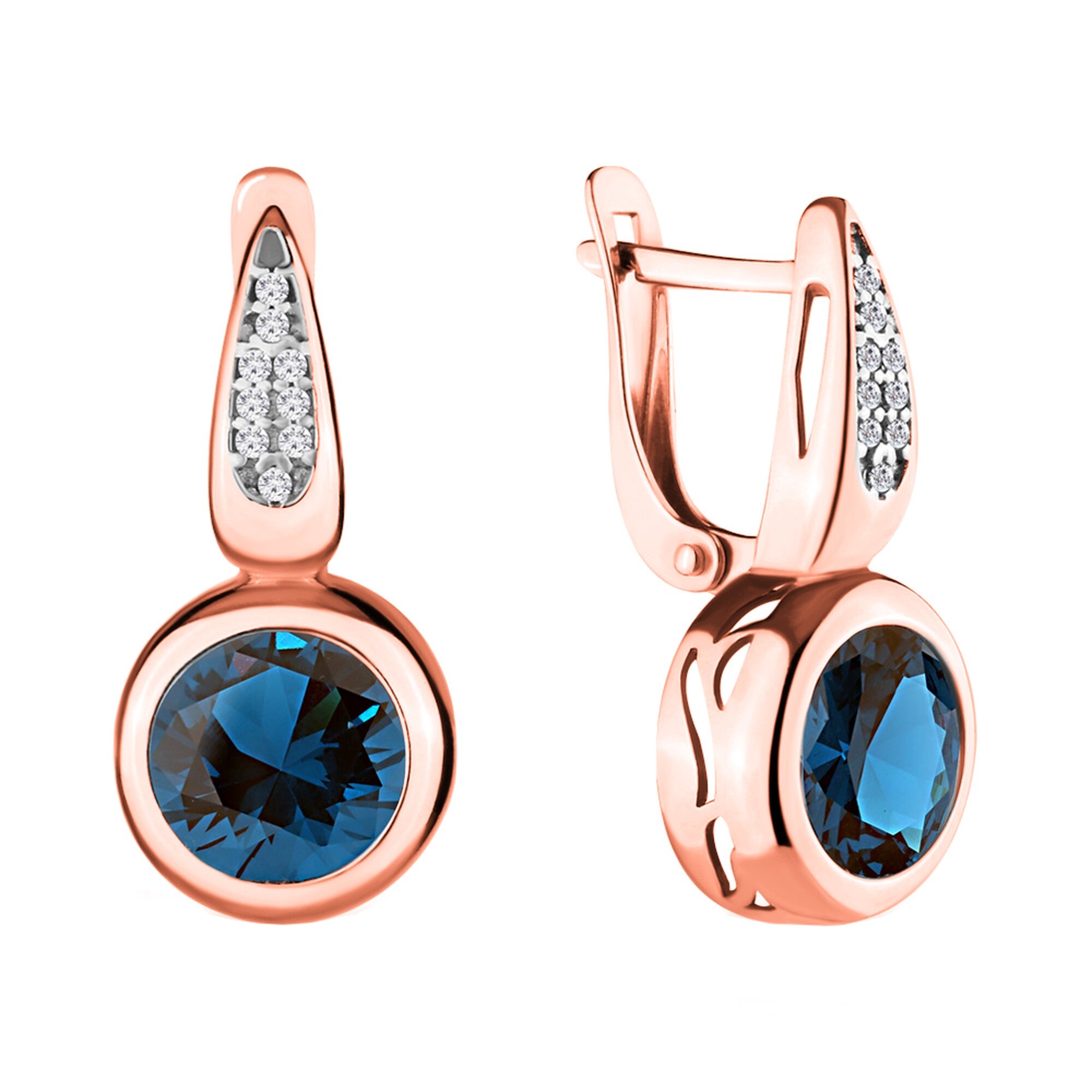 Серьги, серебро, 925 проба, золочение, Лондон топаз, фианит