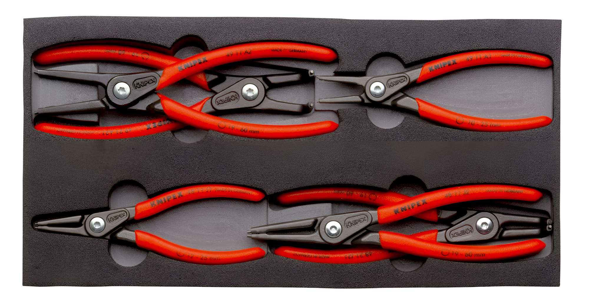 Набор щипцов KNIPEX SRZ прецизионных для внутренних и внешних стопорных колец, ложемент, 6 пр. KN-002001V02