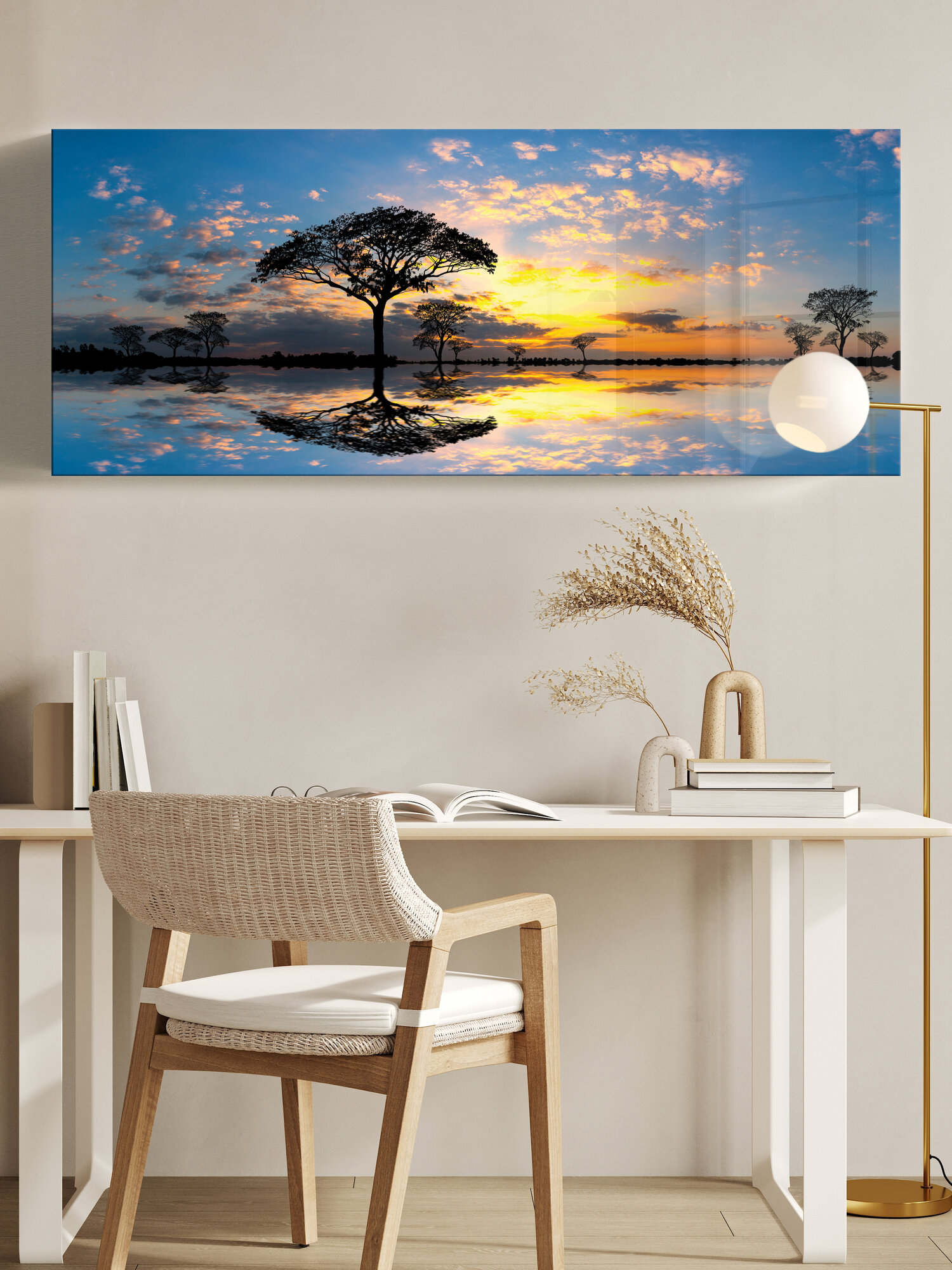 Картина Postermarket "Закат" на стекле, пейзаж, 40 x 100 см.