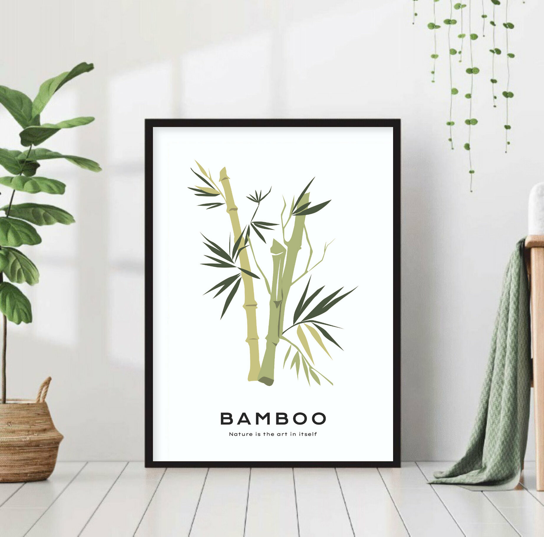 Постер "Бамбук рисунок" 40x50 в черной рамке на стену для интерьера